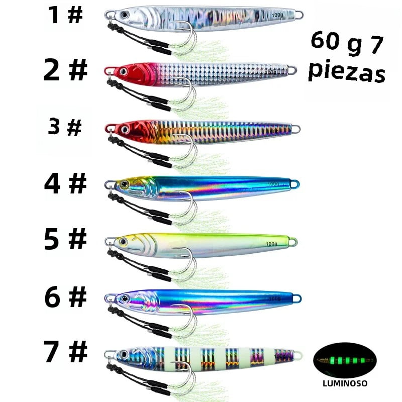 Set of 7 Fishing Lures with Luminous Double Hook Set for Fast Jigging ...