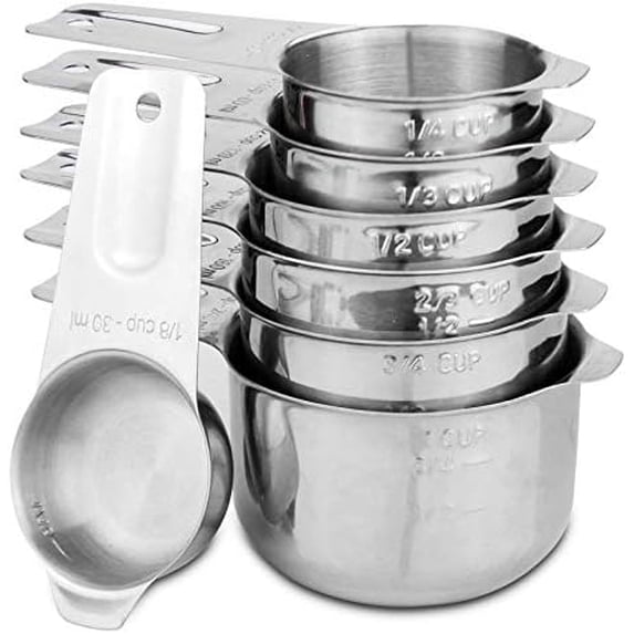 Set of 7 Heavy Duty Measuring Cups, 18/8 Stainless Steel with Ring ...