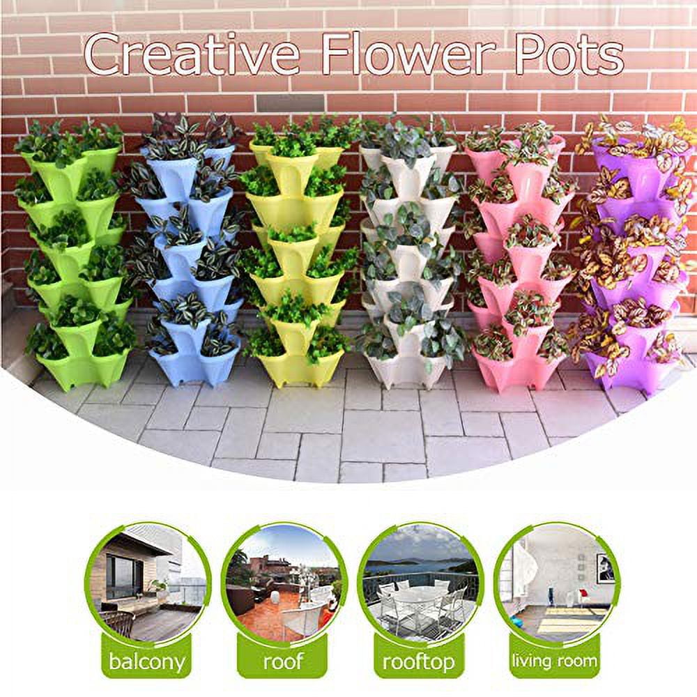 Set of 7 Vertical Gardening Planter Stackable Flower Pot Tower, Herb ...