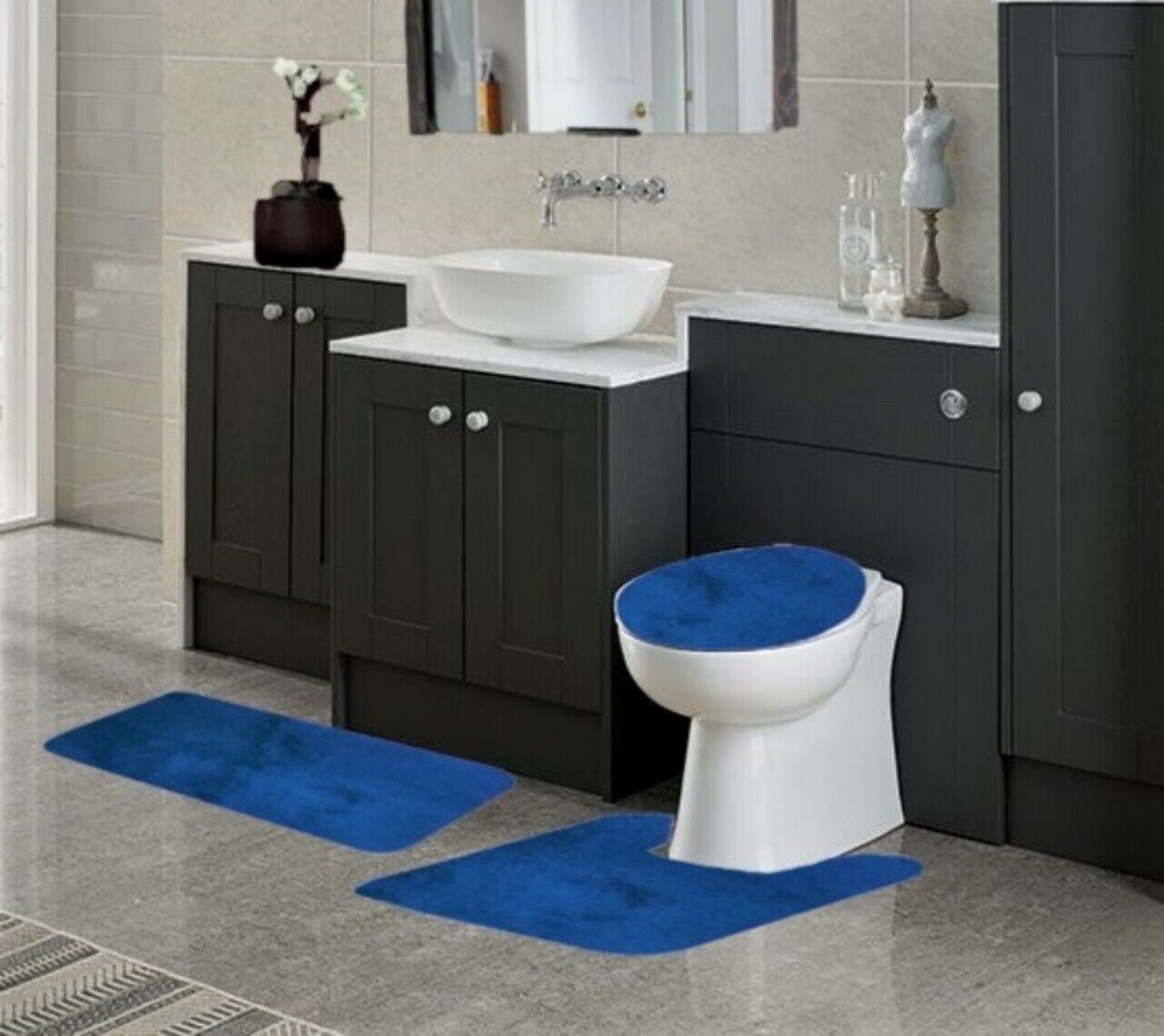 Set of 7 piece Royal Blue Color #6 bath mat rug Non Slip Soft Shaggy ...