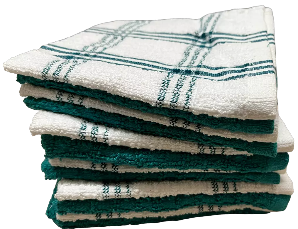 Set of 8, 100% Cotton Kitchen Dish Cloths, Checks and Solids, Aqua Blue ...