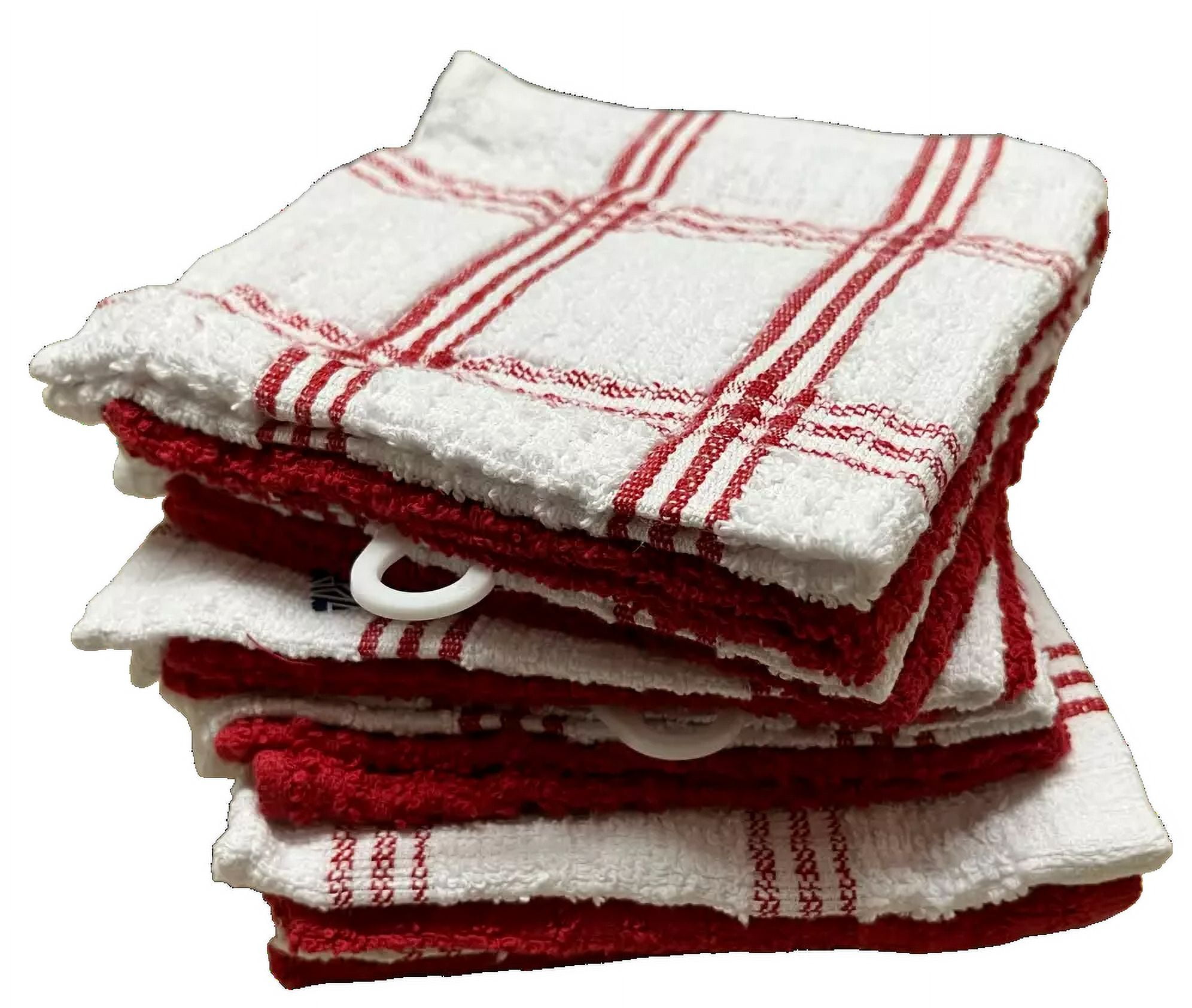 Set of 8, 100% Cotton Kitchen Dish Cloths, Checks and Solids, Red ...
