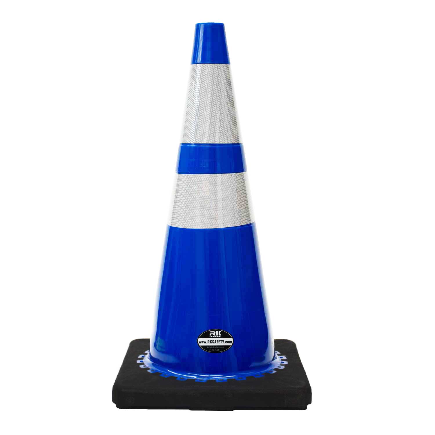 (Set of 8) 28" RK Blue Safety Traffic PVC Cones, Black Base with Two ...