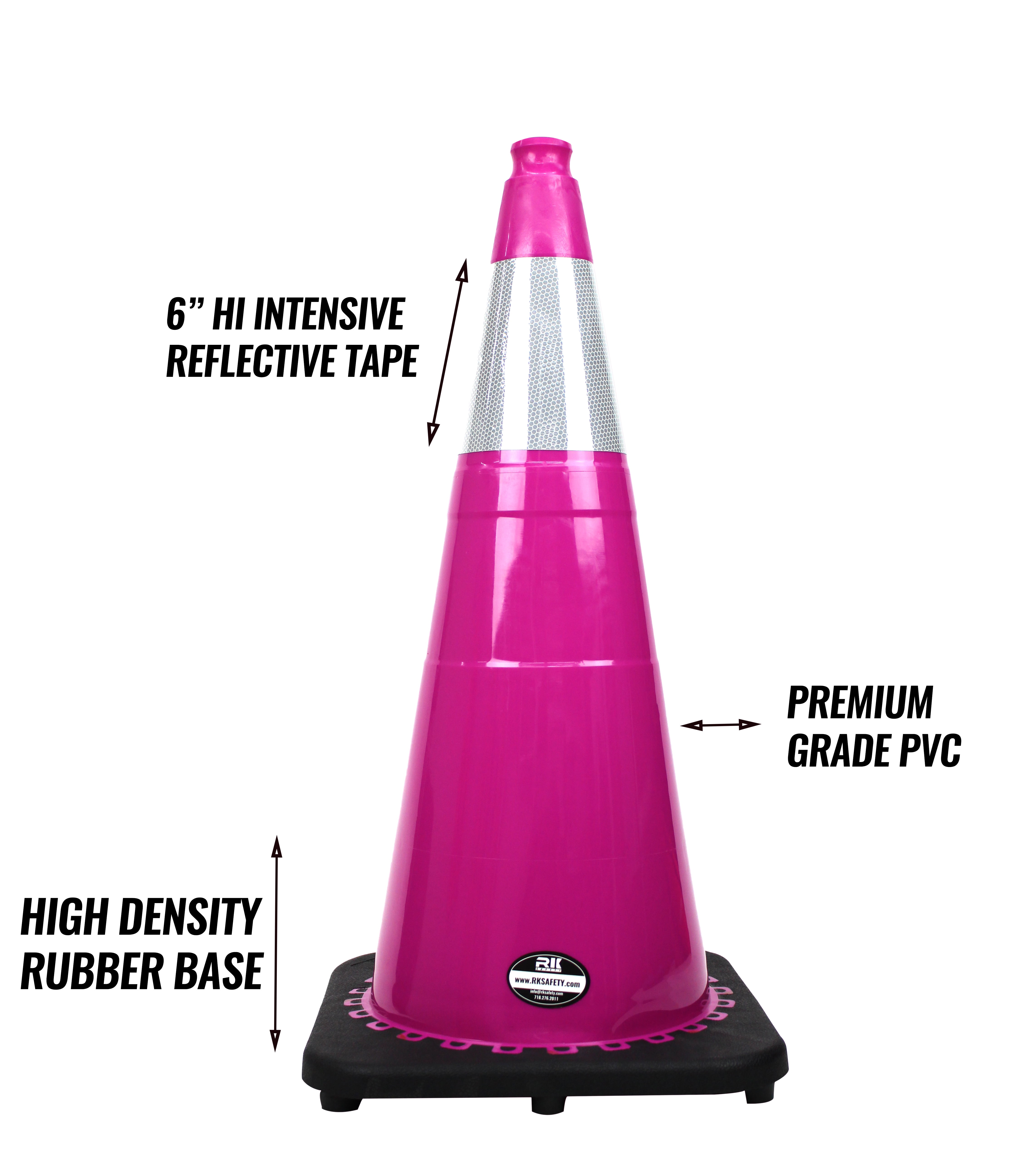 (Set of 8)28" RK Pink Safety Traffic PVC Cones, Black Base with One ...