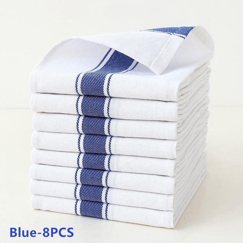 Set of 8 Blue Cotton Kitchen Towels, Highly Absorbent, Extra Large ...