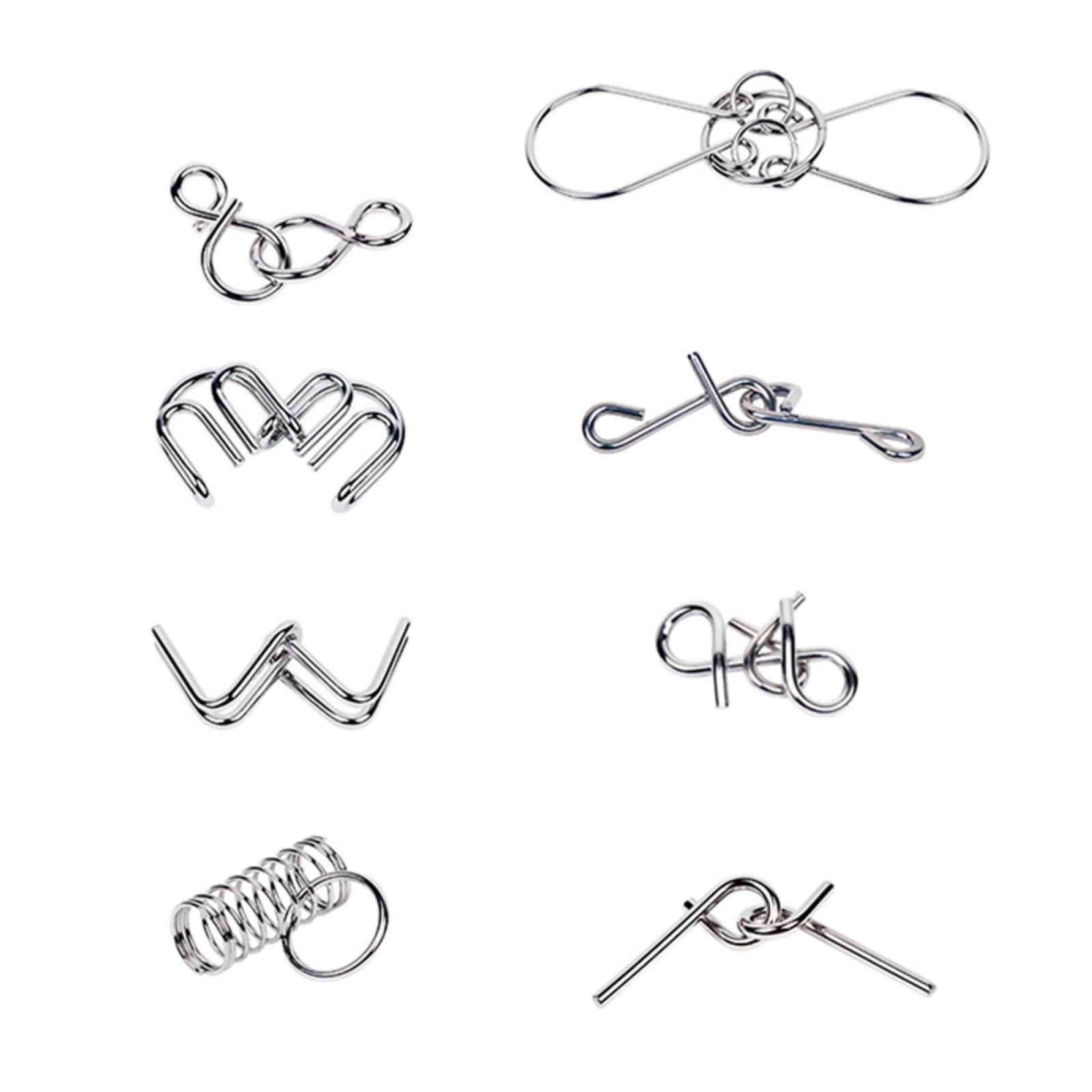 Set of 8 Brain Teasers Unlock Interlock Game IQ Test Toy Metal Wire ...