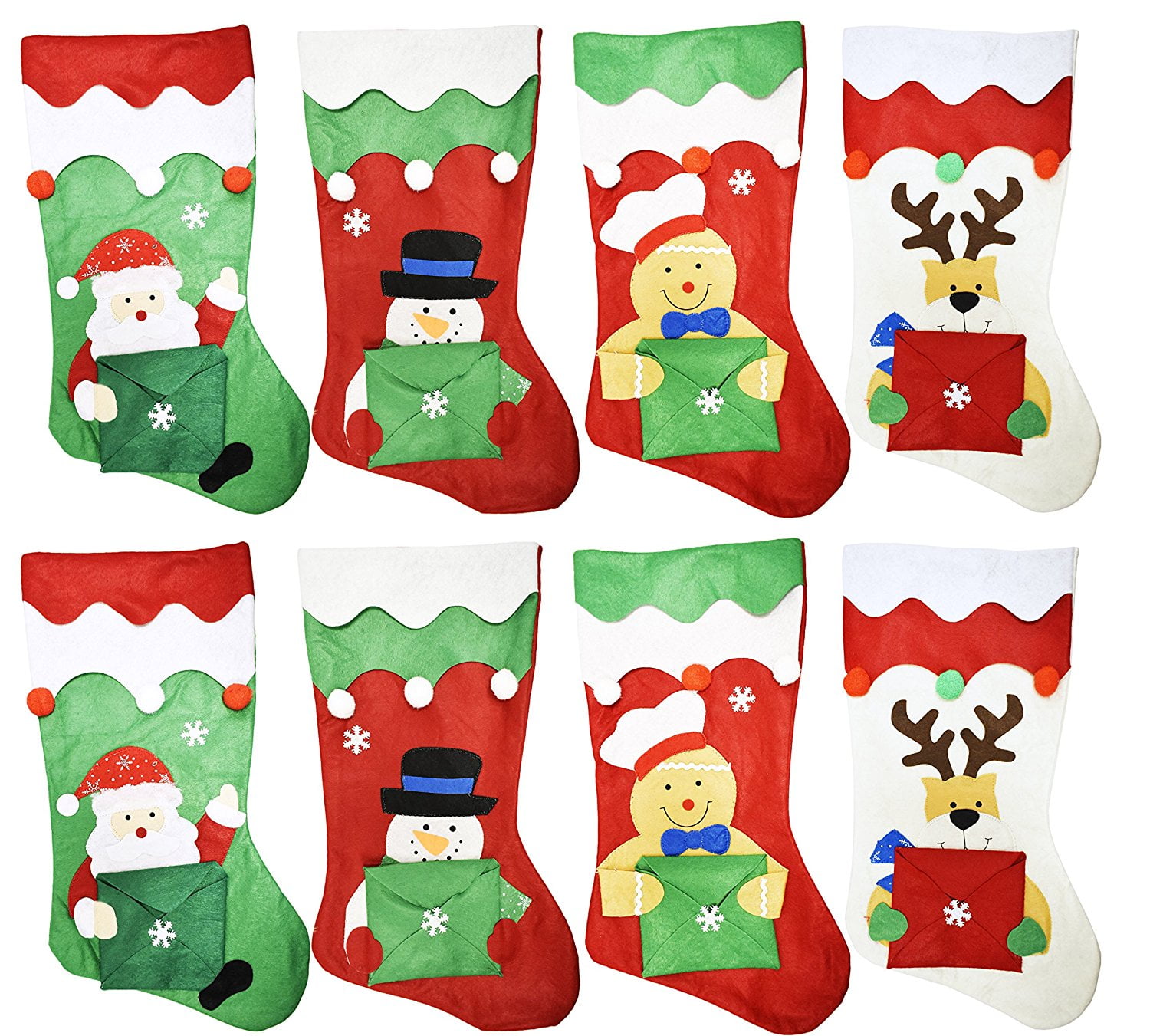 Set of 8 Christmas Stockings with Gift Card Envelopes! 18" Stockings ...