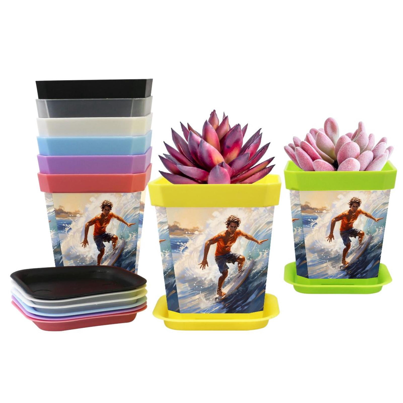 Set of 8 Flowerpot Plant Pots with Bases - Summer Surfing Happy Small ...