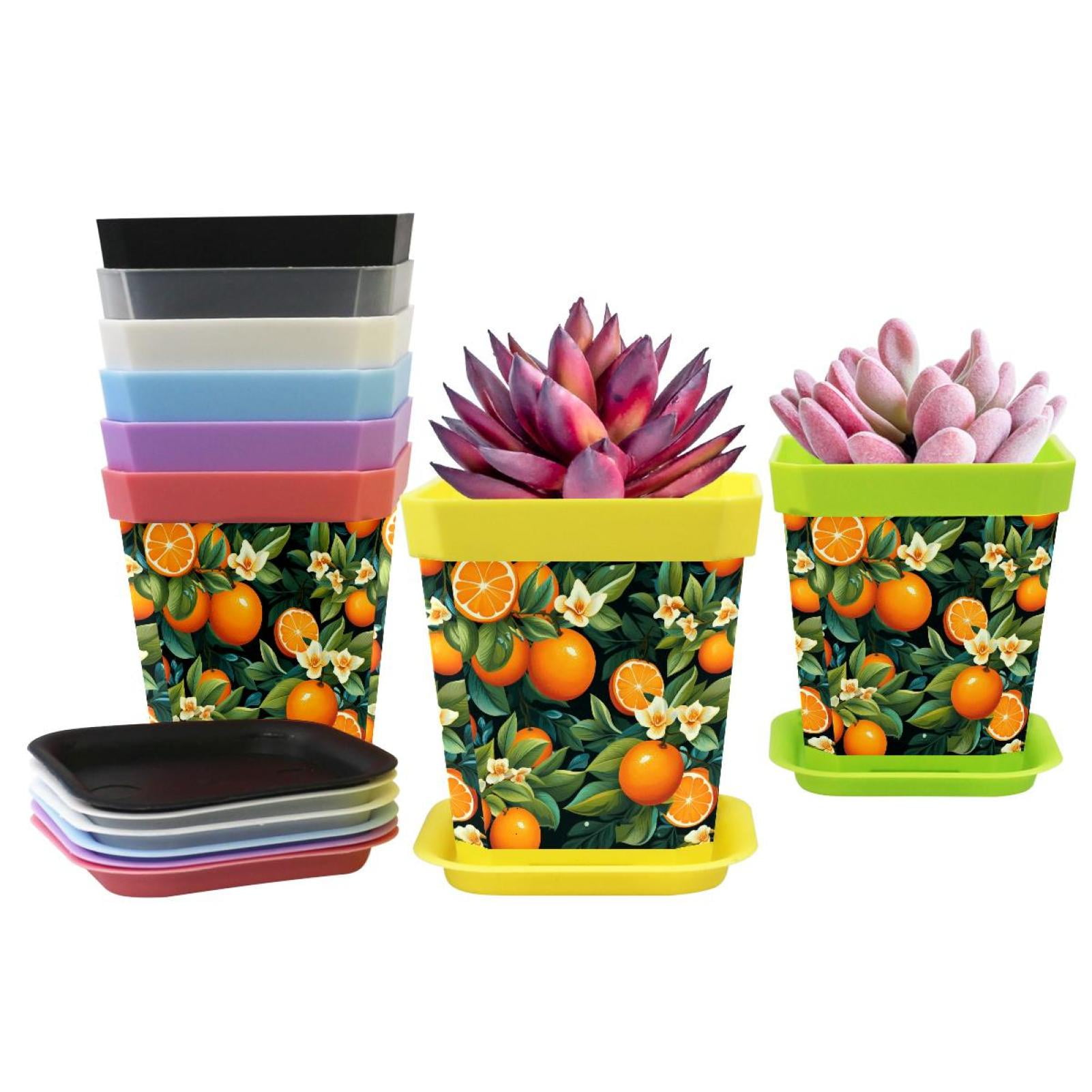 Set of 8 Flowerpot Plant Pots with Bases - Tangerine Plants Green Small ...