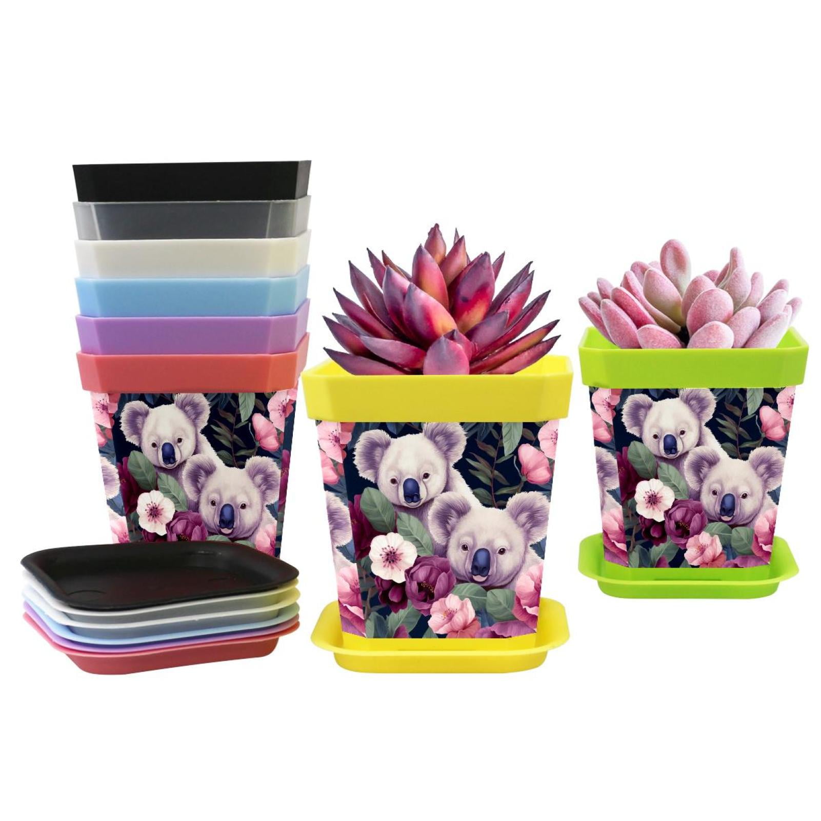 Set of 8 Flowerpot Plant Pots with Bases - koala Flower Pink Leaf ...