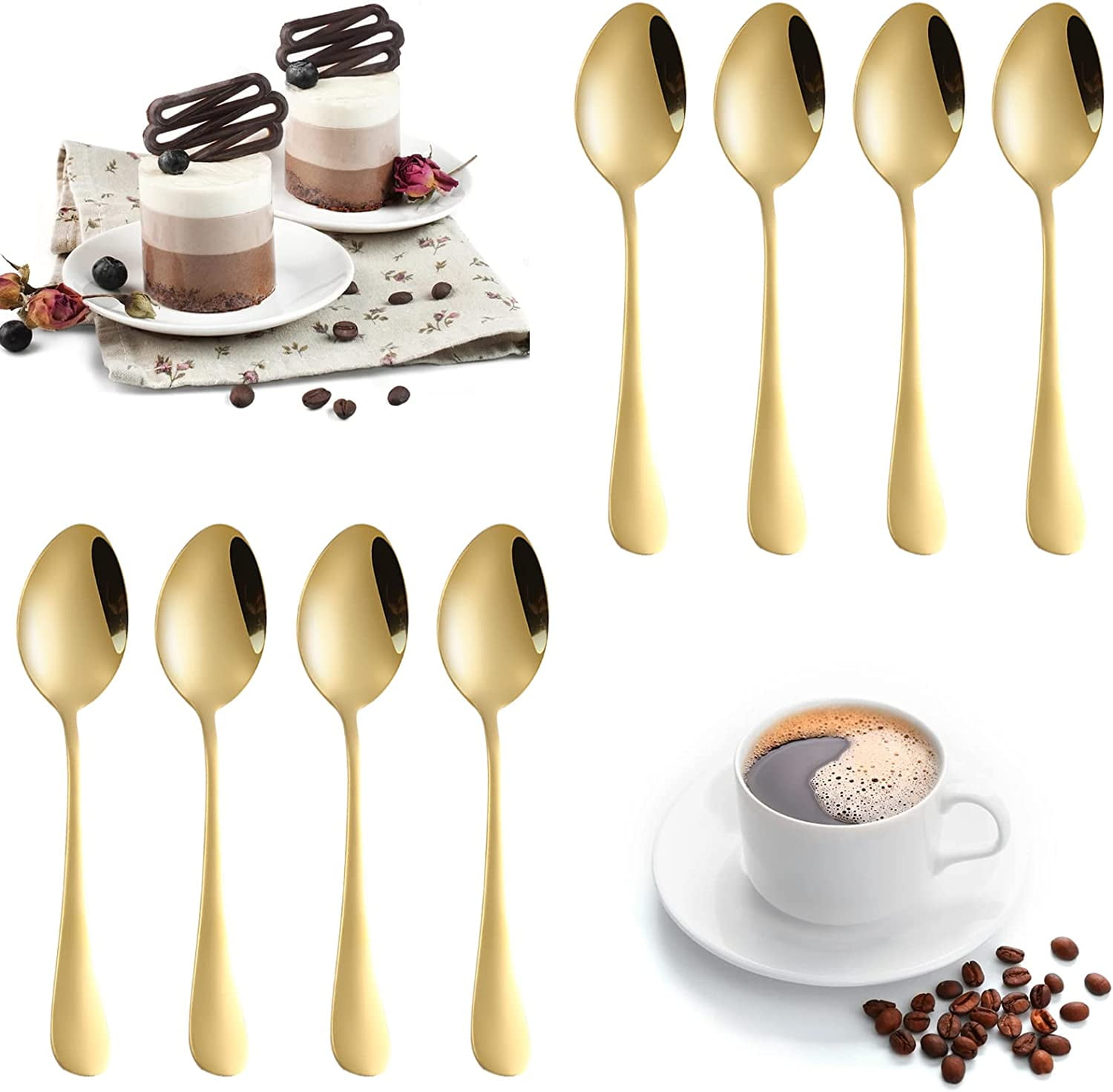 Set of 8, Gold Demitasse Espresso Spoon, SourceTon Gold Mini Coffee ...