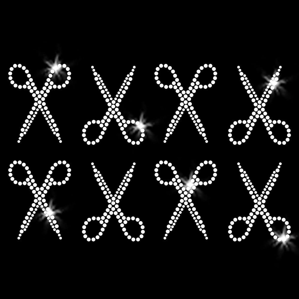 Set of 8 Hairstylist Salon Scissors Iron-on Clear Rhinestone Transfer ...