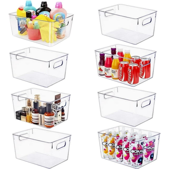 Set of 8 Large Clear Plastic Storage Bins (8L), Storage Containers for ...