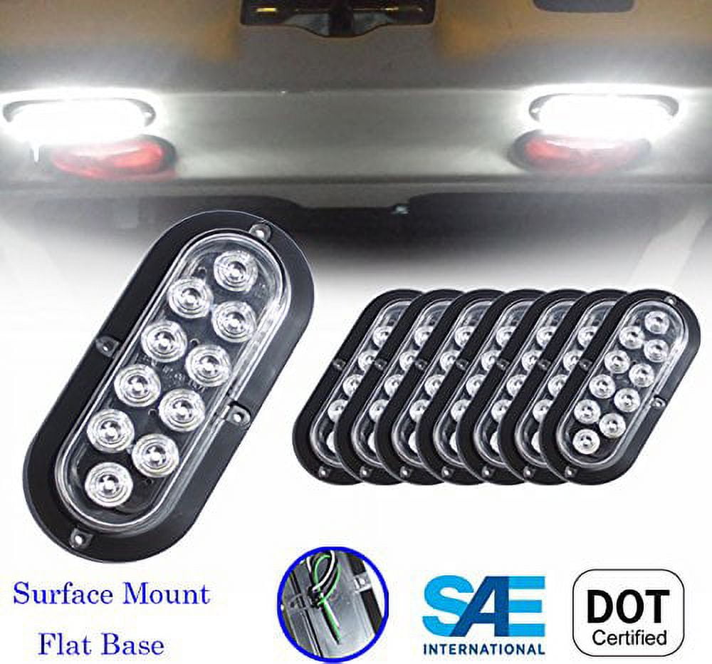 Set of 8 Pcs White 6" Oval LED Light Surface Mount Backup Reverse for ...