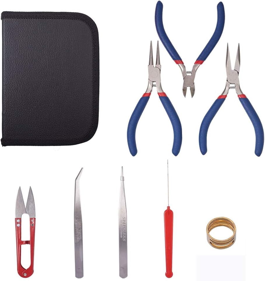 Set of 8 Pieces Jewelry Making Beading Tool Kit with Black Zippered ...