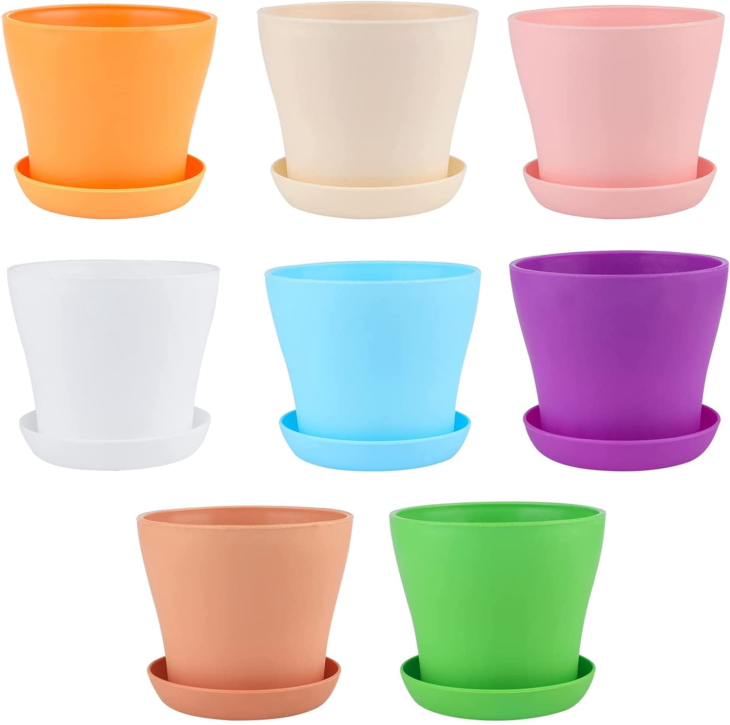 Set of 8 Plastic Plant Pots with Drainage Trays - Ideal for Indoor and ...