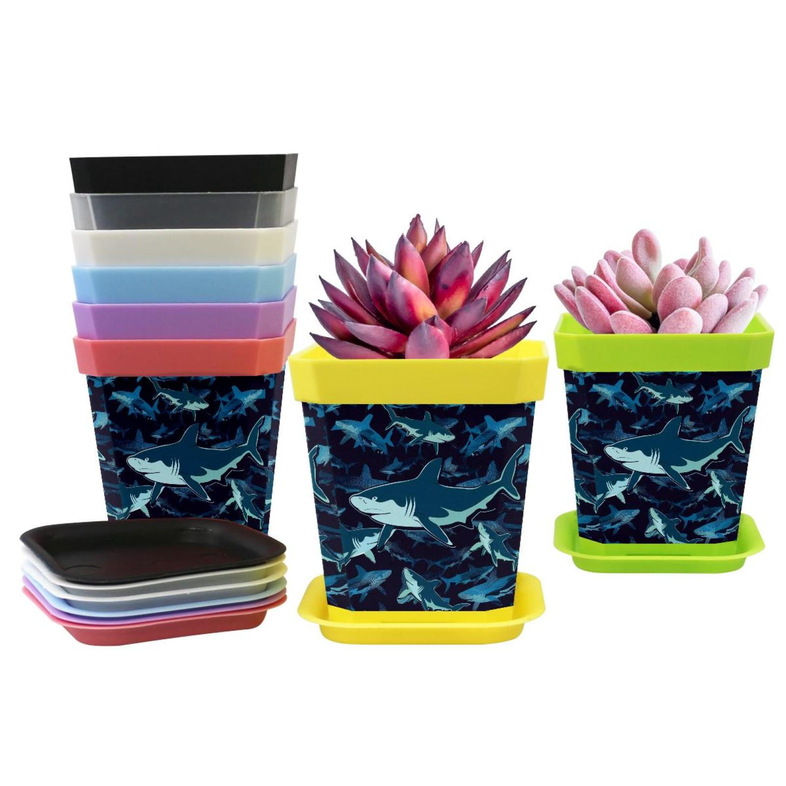Set of 8 Plastic Planters with Drainage Holes and Saucers, Plastic ...