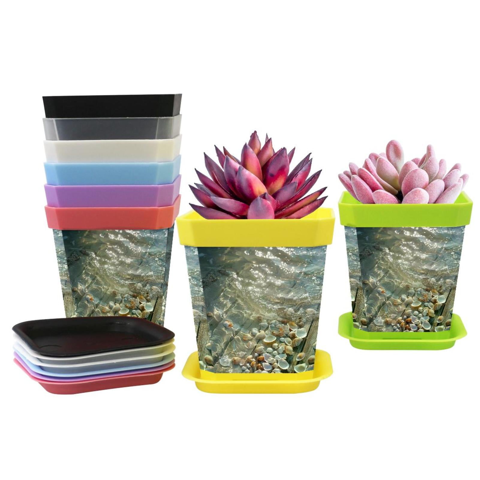 Set of 8 Plastic Planters with Drainage Holes and Saucers, Plastic ...