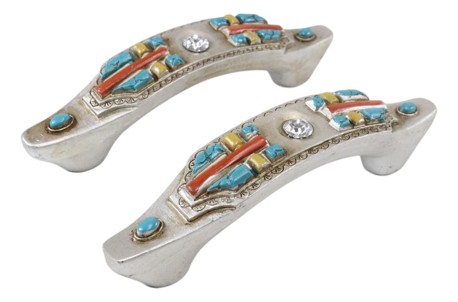 Set of 8 Rustic Southwestern Turquoise Cross Gemstones Crystal Cabinet ...