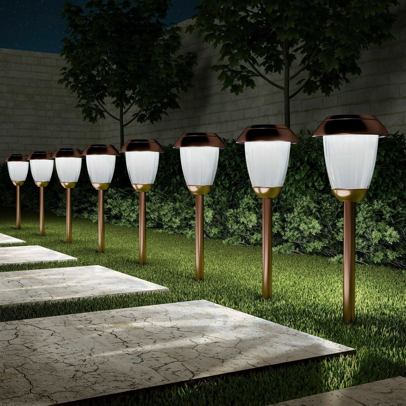 Set of 8 Solar Pathway LED Lights Stainless Steel Copper Finish In ...