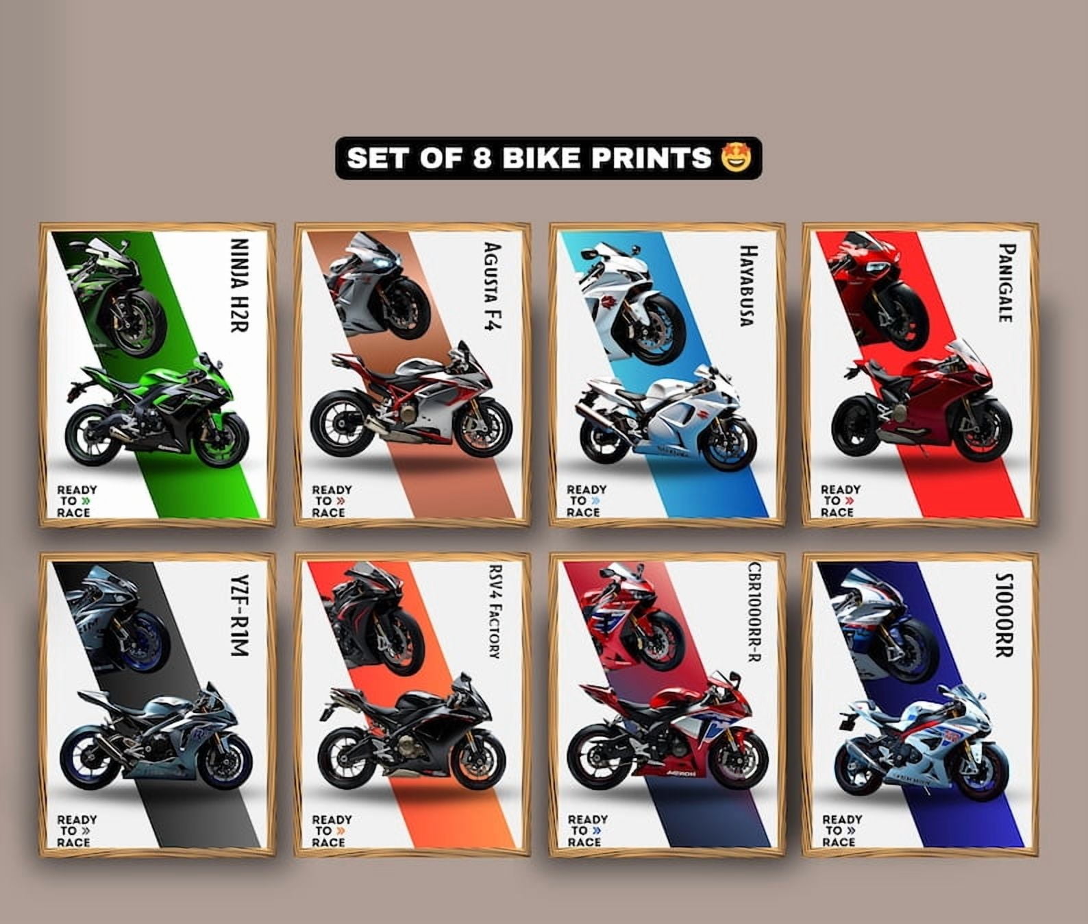 Set of 8 Superbike Prints | Aesthetic Decor Bundle | Motorcycle Poster ...