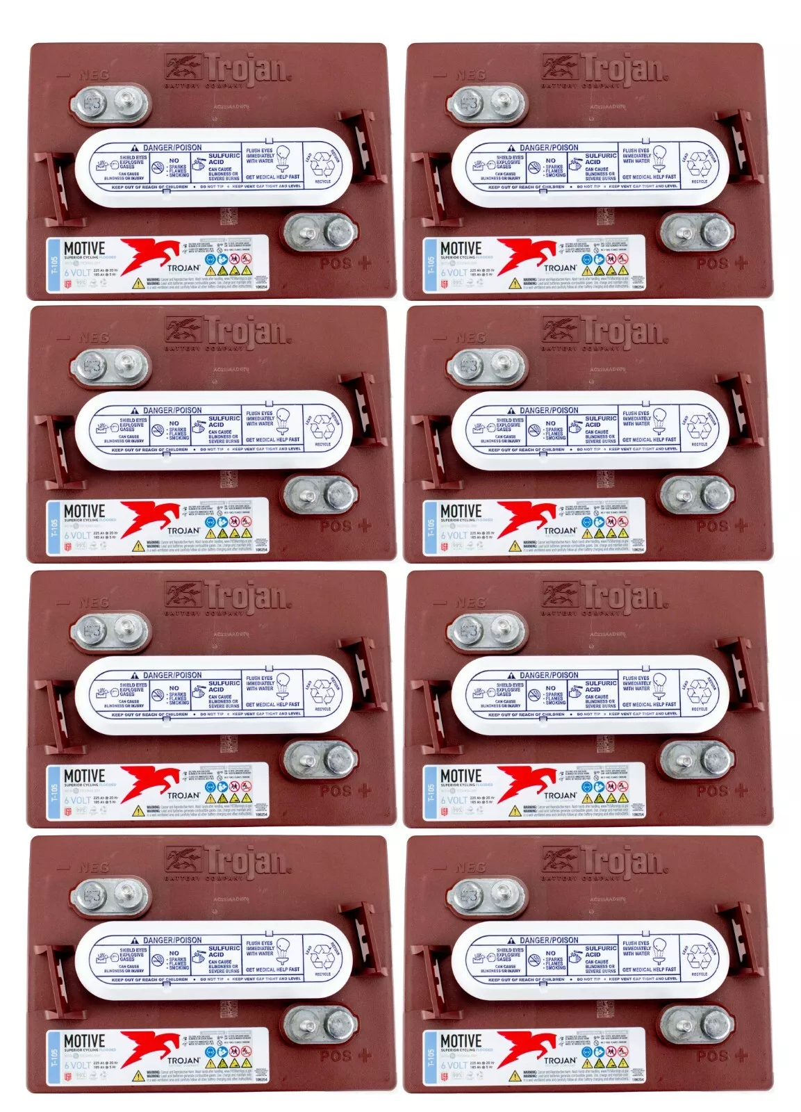 Set of 8 | Trojan T-105 T105 6 Volt 225 Ah Deep Cycle Battery (Non Plus ...