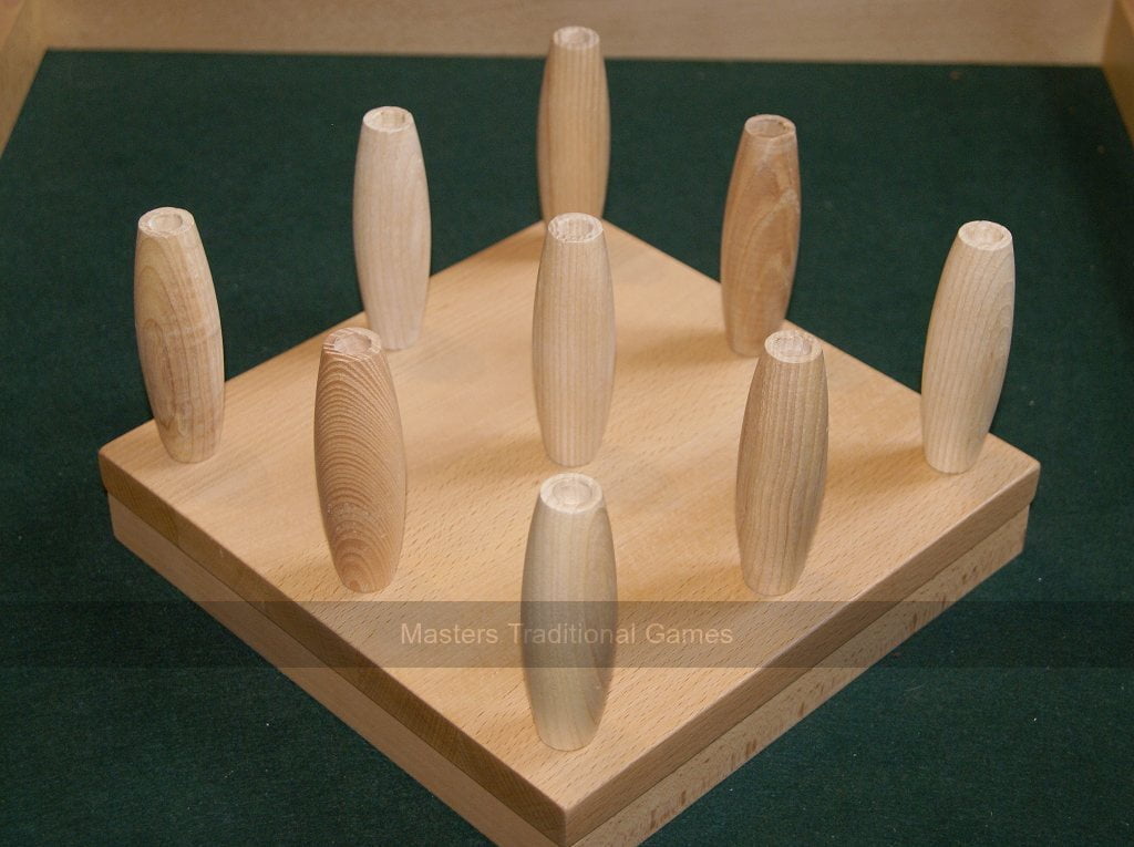 Set of 9 Beech 10cm Bar Skittles Pins with Locating Hole, Wax Finished ...