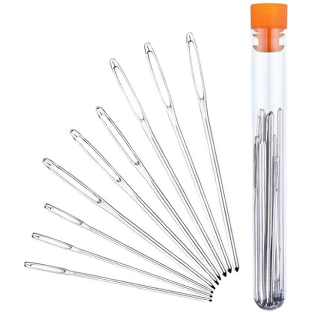 Set of 9 Pieces Silver Large-Eye Blunt Needles Hand Sewing Needle - 3 ...