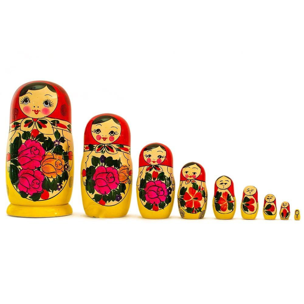 Set of 9 Traditional Semenov Wooden Nesting Dolls 10 Inches - Walmart.com