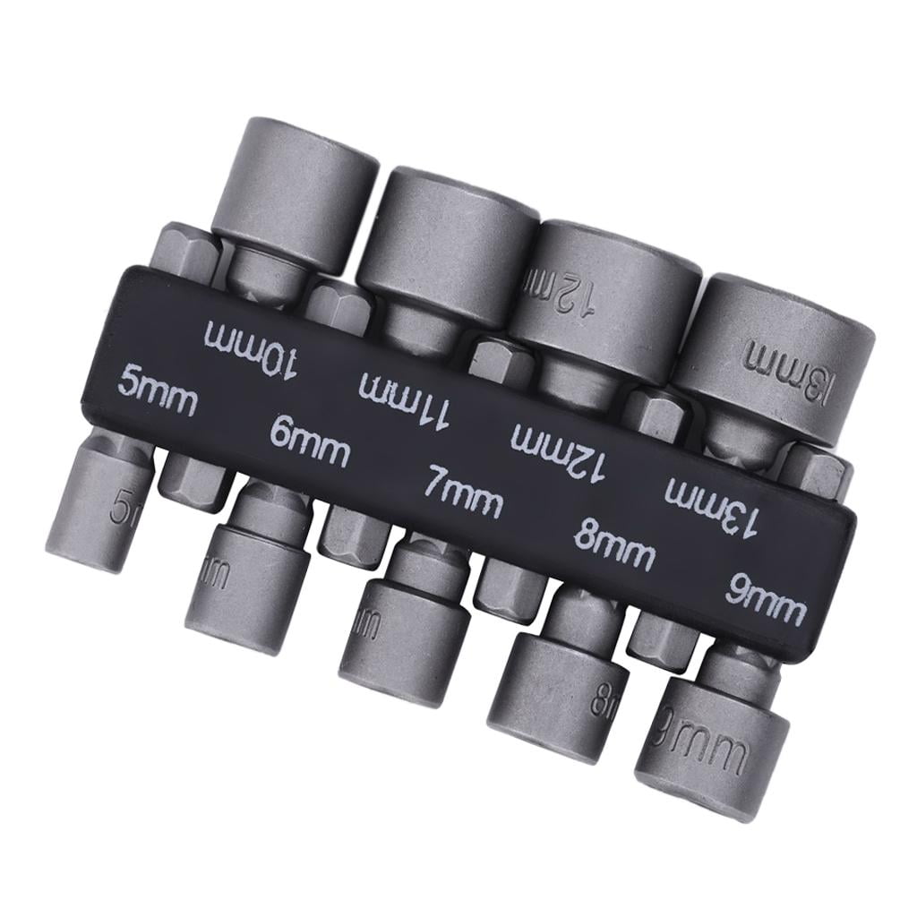Set of 9pcs Metric Hex Bit Socket Set - 5-13mm, 1/4 Inch Shank, Chrome ...
