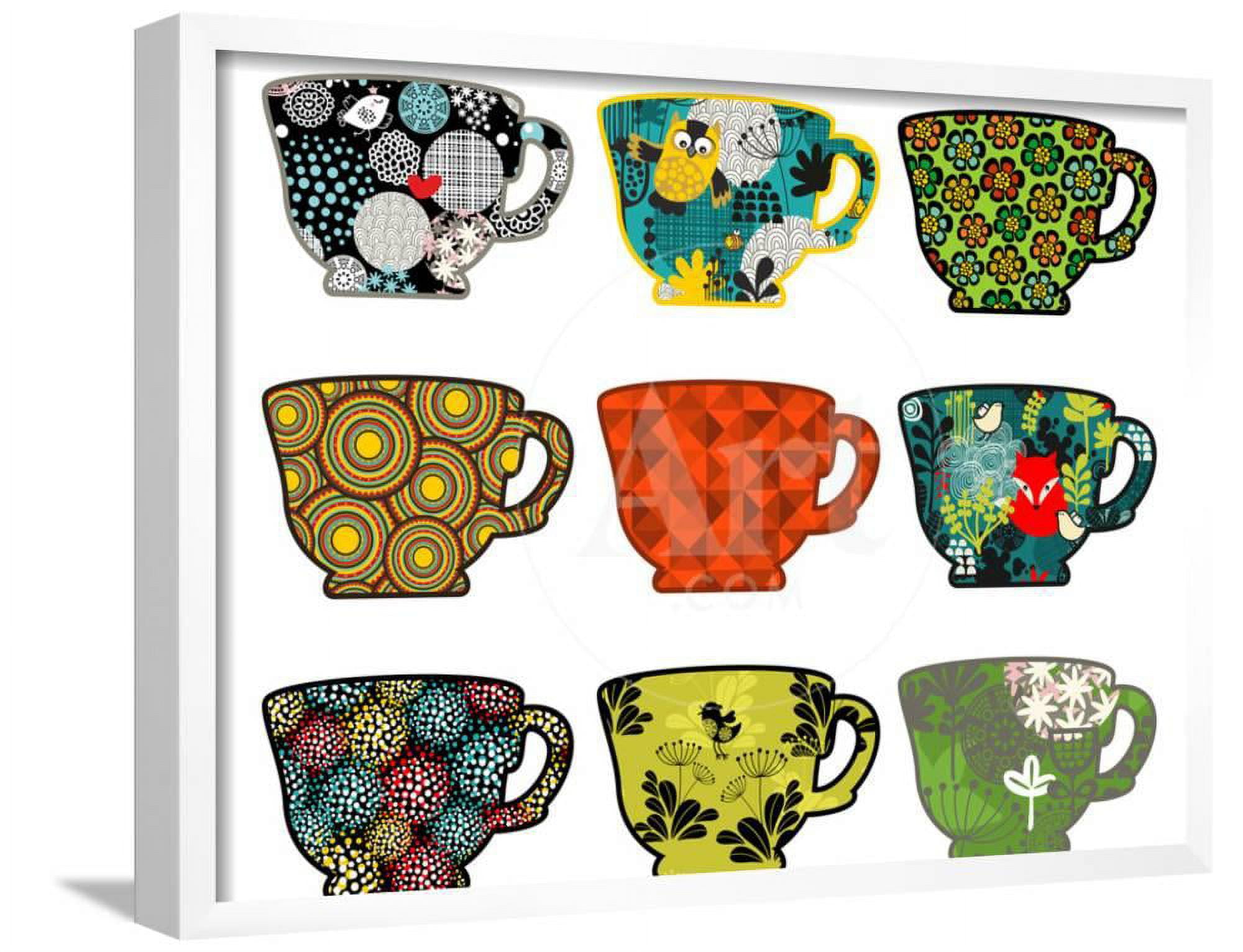 Set of Coffee Cups with Nature Prints, Framed Art Print Wall Art by ...