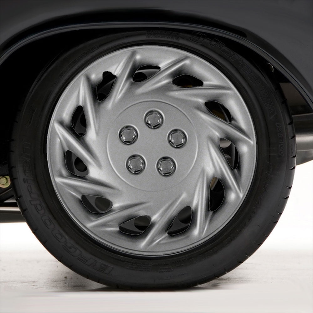Set of Four 15" Silver ABS 11 Spoke Hubcap Wheel Covers (Metal Clip ...