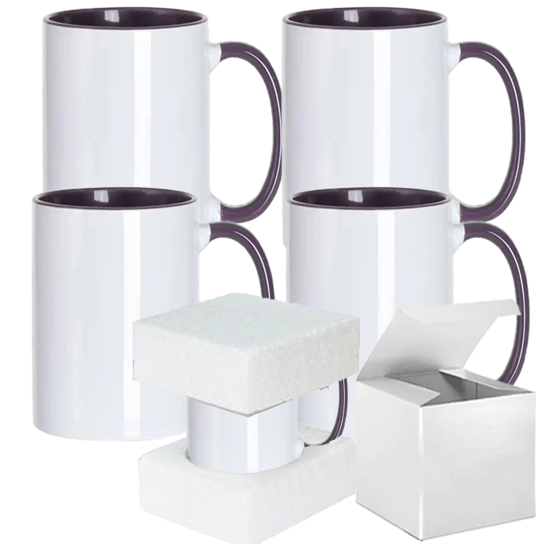 Set of Four 15oz Purple Mugs with PURPLE Interior And Handle ...