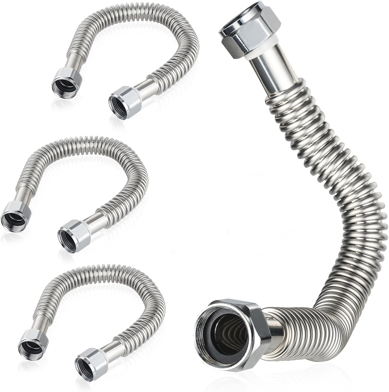 Set of Four 18-Inch Stainless Steel Braided Water Heater Hoses with 1 ...