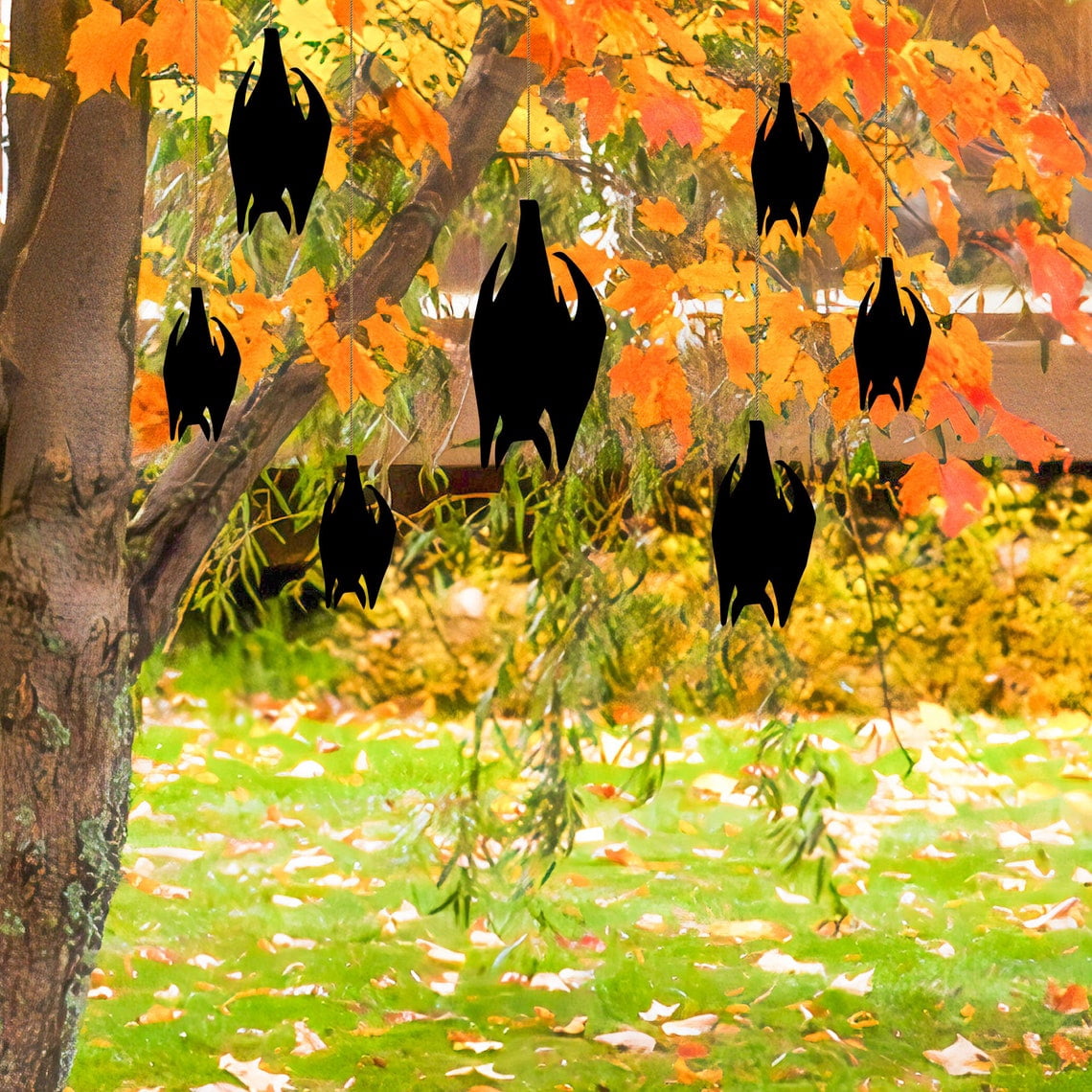 Set of Hanging Metal Bats Sign – Halloween Outdoor Decor, Spooky Bat ...