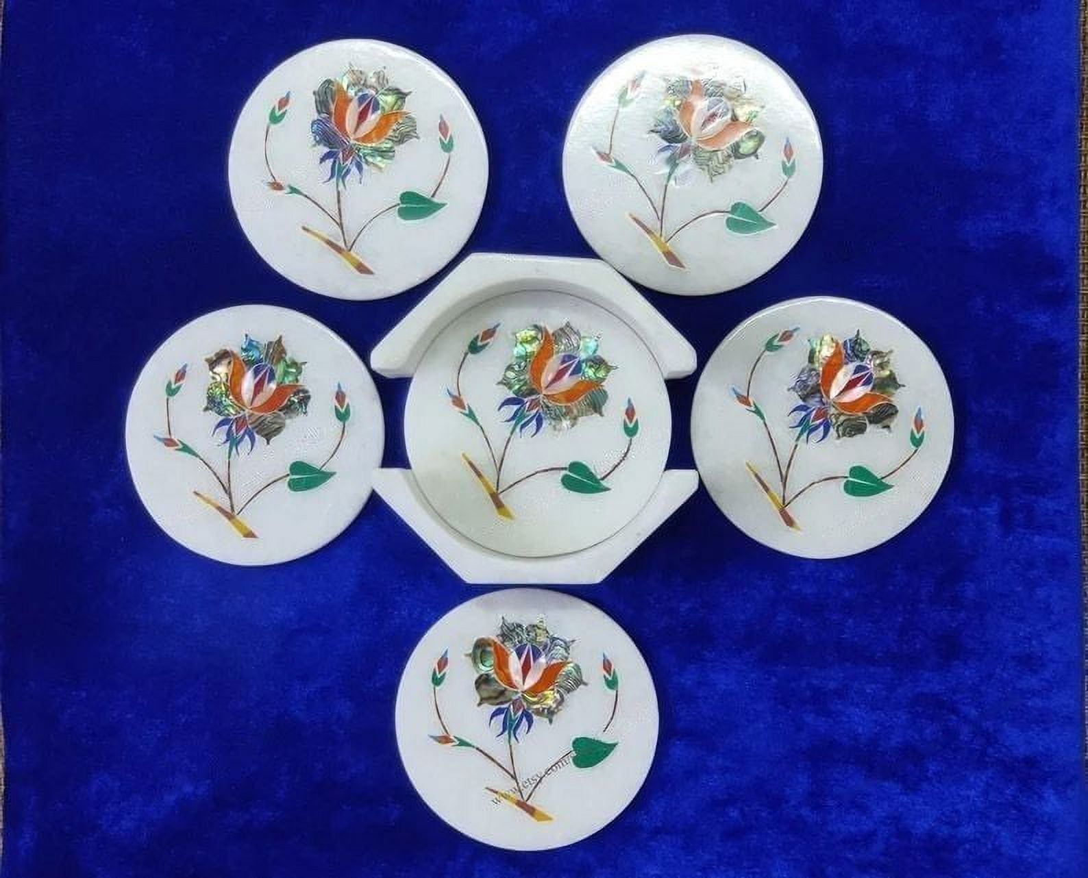Set of Luxury Natural Marble Coasters with Gemstones Inlay Art ...