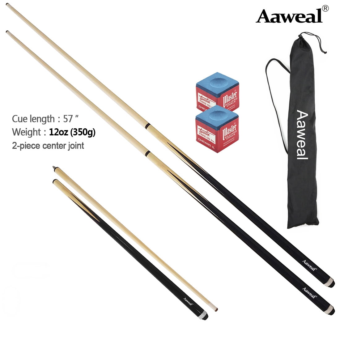 "57"" 2-Piece Precision Pool Cues Set, 12OZ Hardwood Billiard Sticks ...