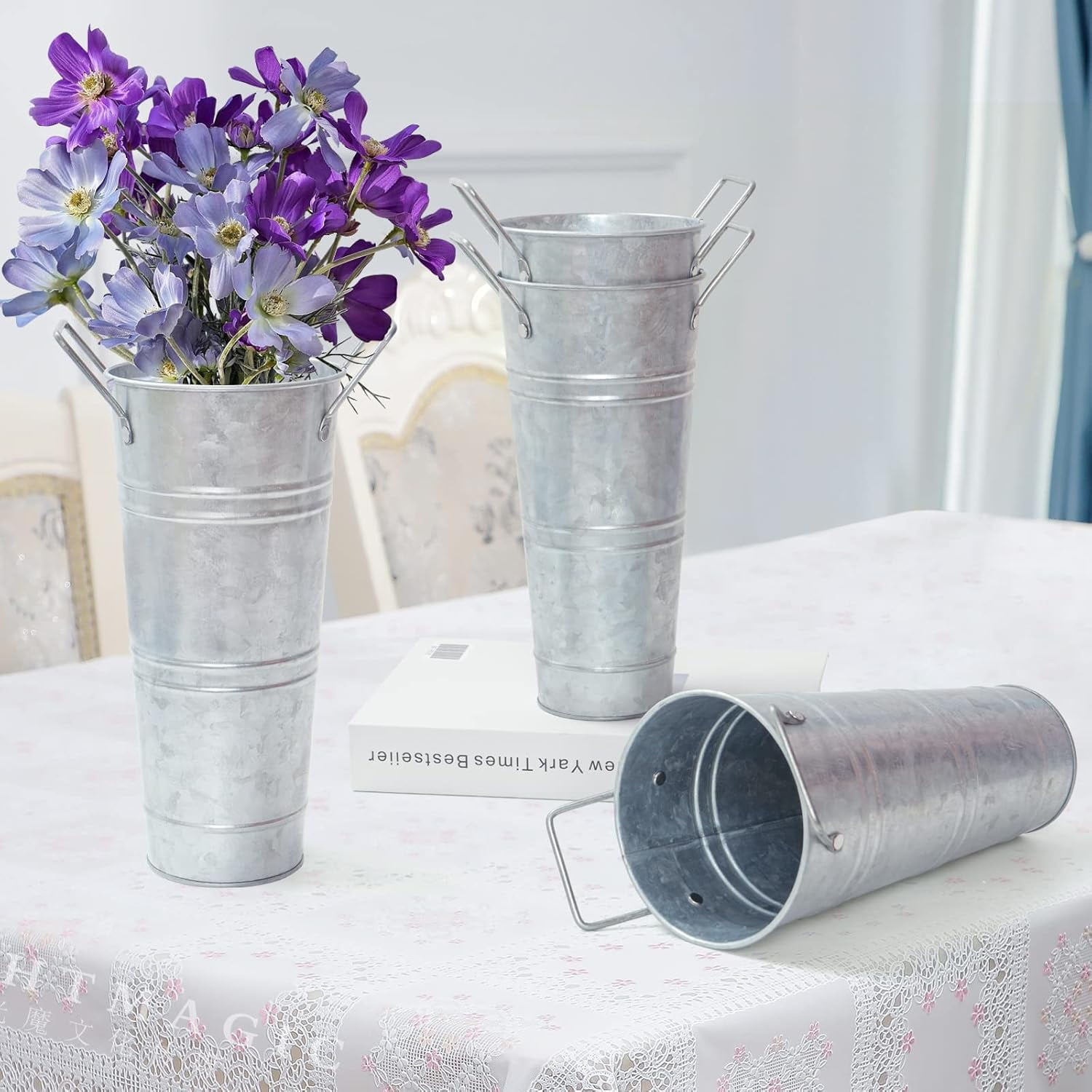Set of Portable Galvanized Iron Sheet Flower Buckets, Multifunctional ...