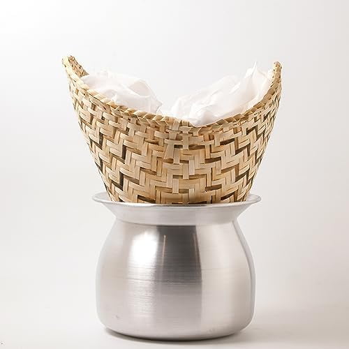 Set of Sticky Rice Steamer Pot and Basket with Cotton Cheesecloth Cook ...