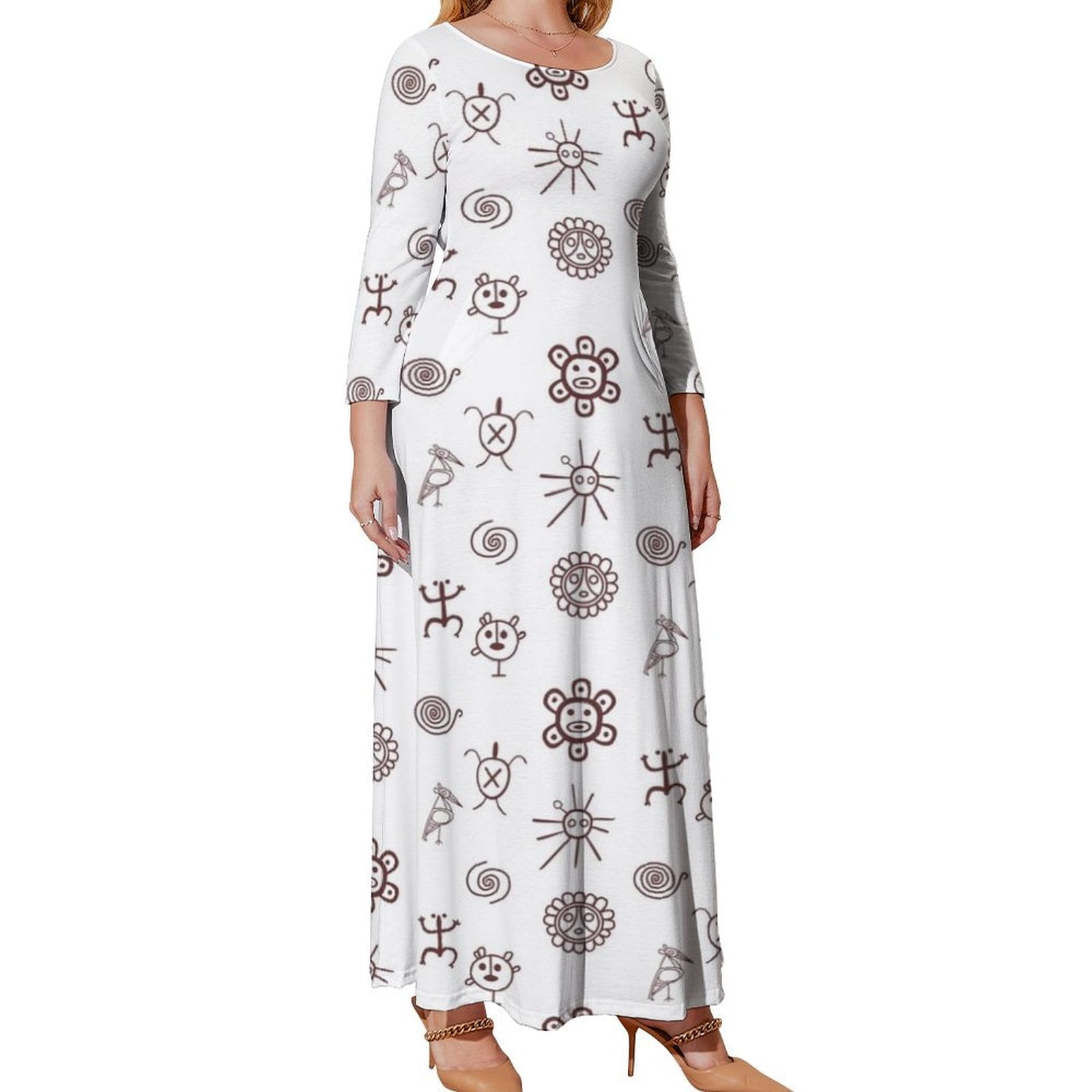 Set of Taino Symbols Puerto Rico Brown Long Sleeved Dress women clothes ...