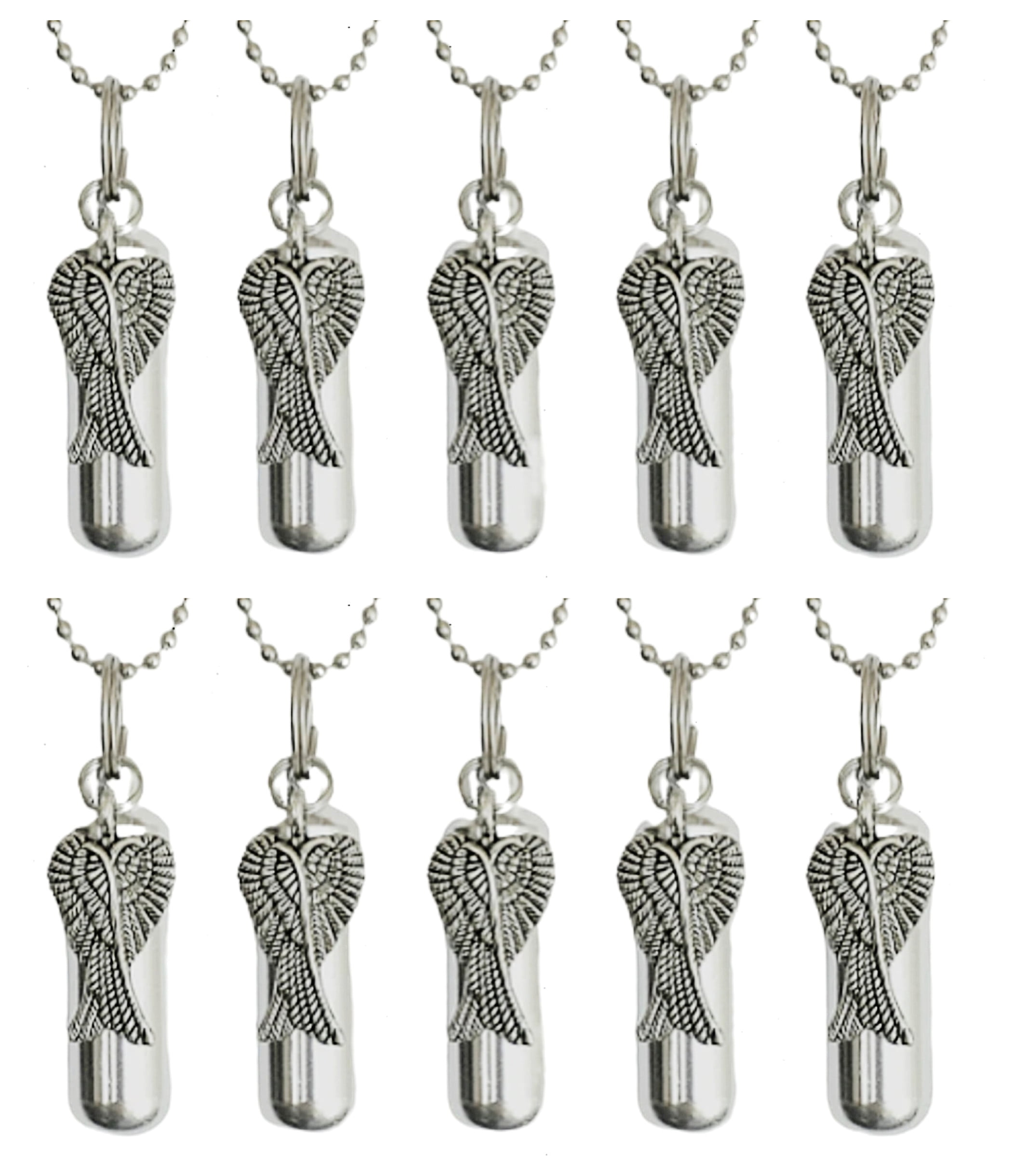 Set of Ten Crossed Angel Wings Personal Cremation Urn Necklaces ...