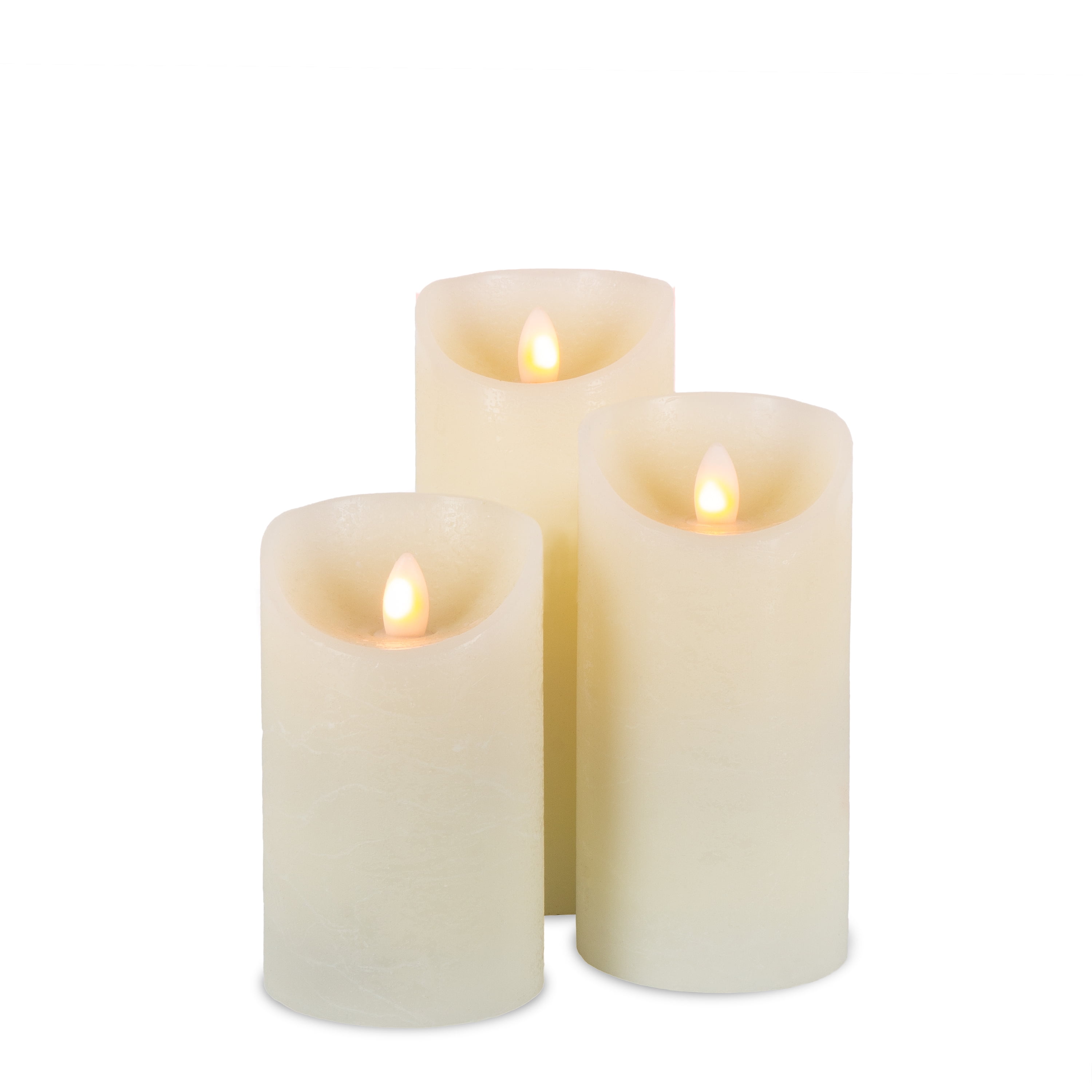 Set of Three 3 Ivory LED Pillar Candles with Aurora Flame and Remote ...