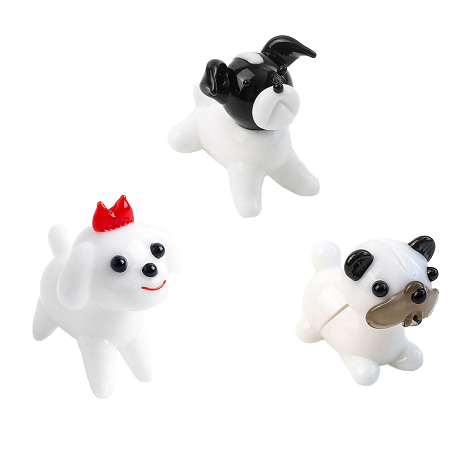 Set of Three Hand Blown Glass Dog Figurines, Miniature Glass Dog ...