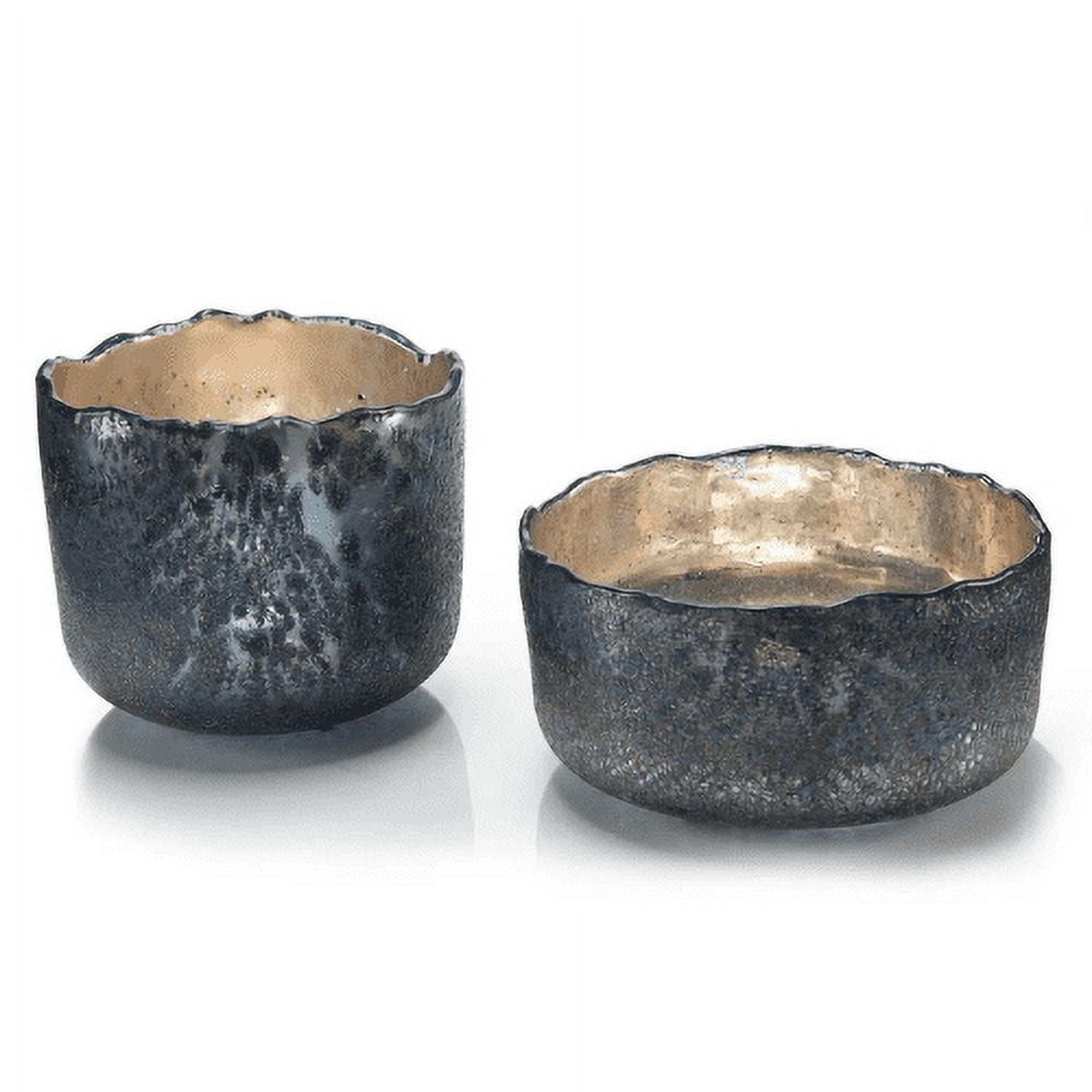 Set of Two Blue Open Bowls - Glass with Azure Blue Finish and Silver ...