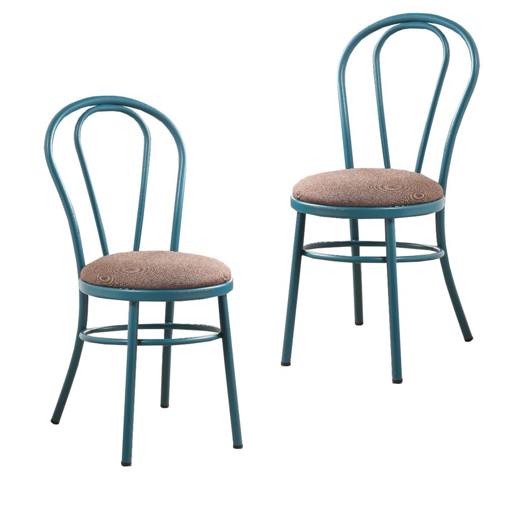 Set of Two Metal Side Chairs with Padded Seat, Teal- Saltoro Sherpi ...