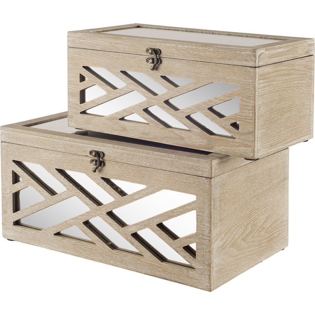 Set of Two Off White Mirrored Wooden Boxes - Walmart.com