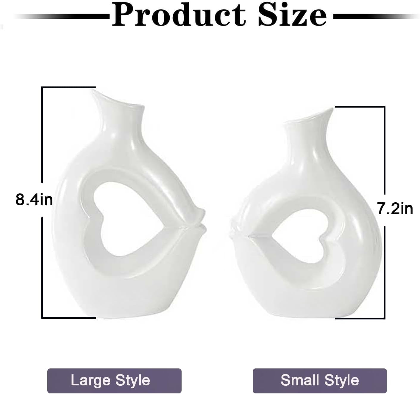 Set of Two Romantic White Ceramic Vases with Heart - shaped Hollow ...