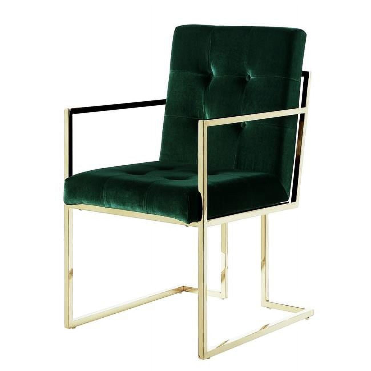 HomeRoots Tufted Upholstered Velvet Dining Arm Chairs, Hunter Green ...