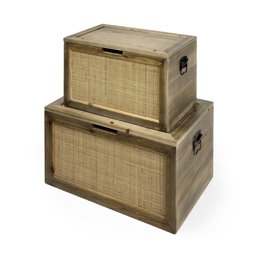 Set of Two Wood and Cane Storage Boxes - Walmart.com