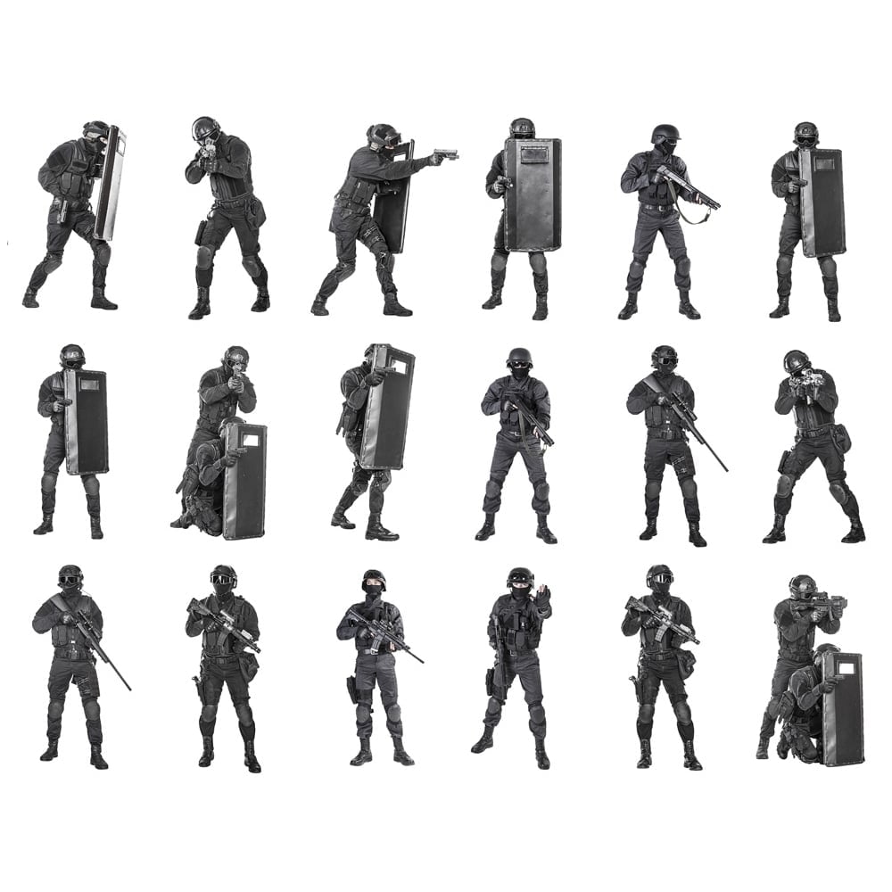 Set of police officers SWAT with firearms and ballistic shield. Poster ...